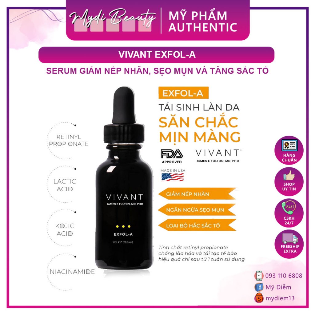 SERUM GIẢM NẾP NHĂN, SẸO MỤN VÀ TĂNG SẮC TỐ VIVANT EXFOL-A | Shopee ...