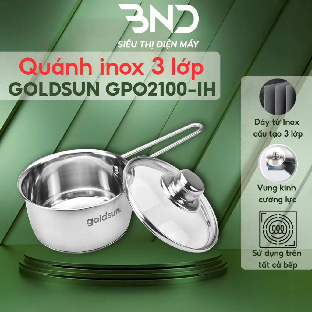 Quánh inox 3 lớp Goldsun GPO2100-IH size 14x8cm - Nồi inox đáy từ dùng ...