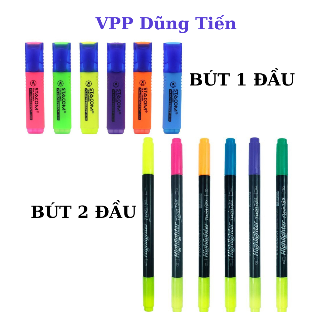 Bút nhớ dòng Stacom, bút dạ quang highlighter 1 đầu/ 2 đầu các màu ...