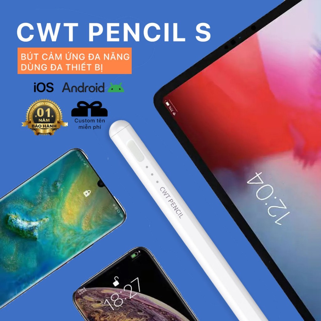 Bút cảm ứng CWT PENCIL S hỗ trợ các dòng điện thoại/máy tính bảng hệ điều hành Android/IOS ...