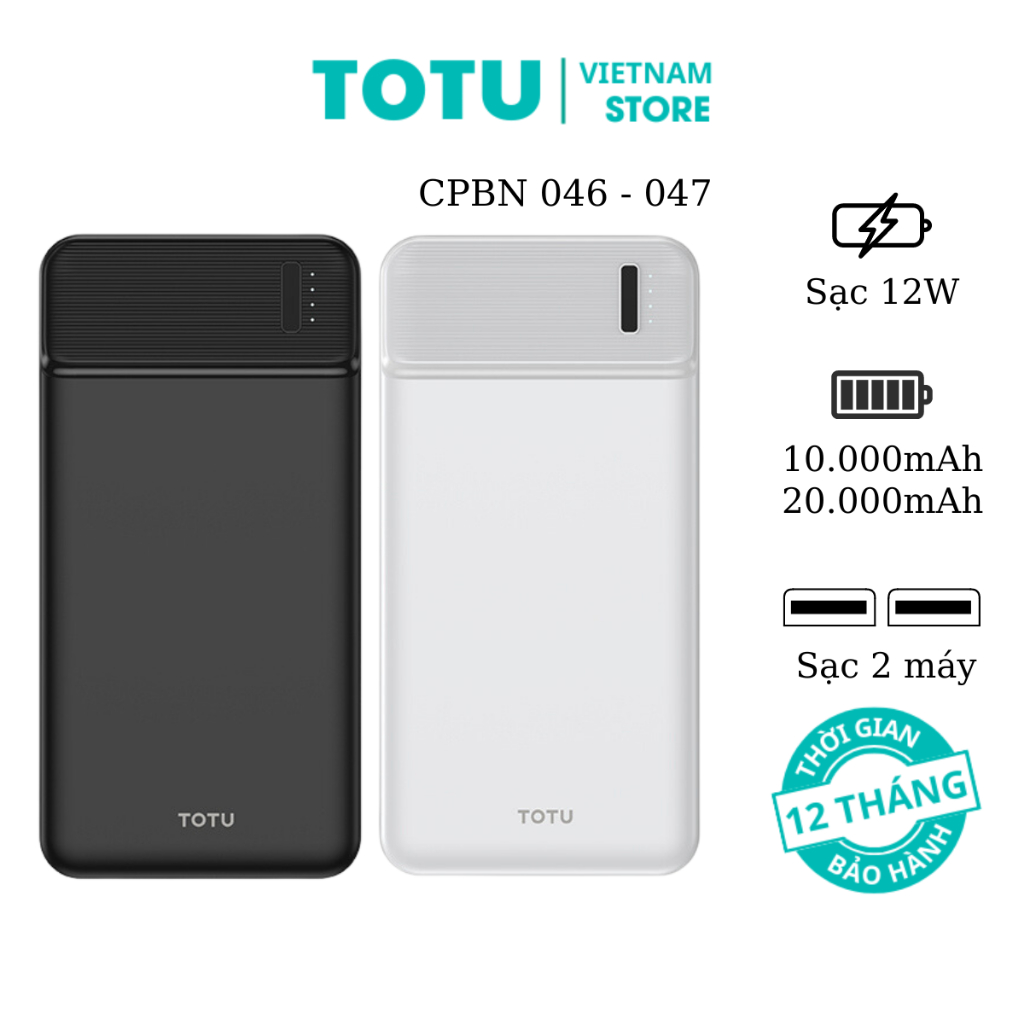 Sạc Dự Phòng 20000mAh-CBPN-047 / 10000mAh-CBPN-046, Sạc Cùng Lúc 2 Thiết Bị, Công Suất 12W - Sạc ...