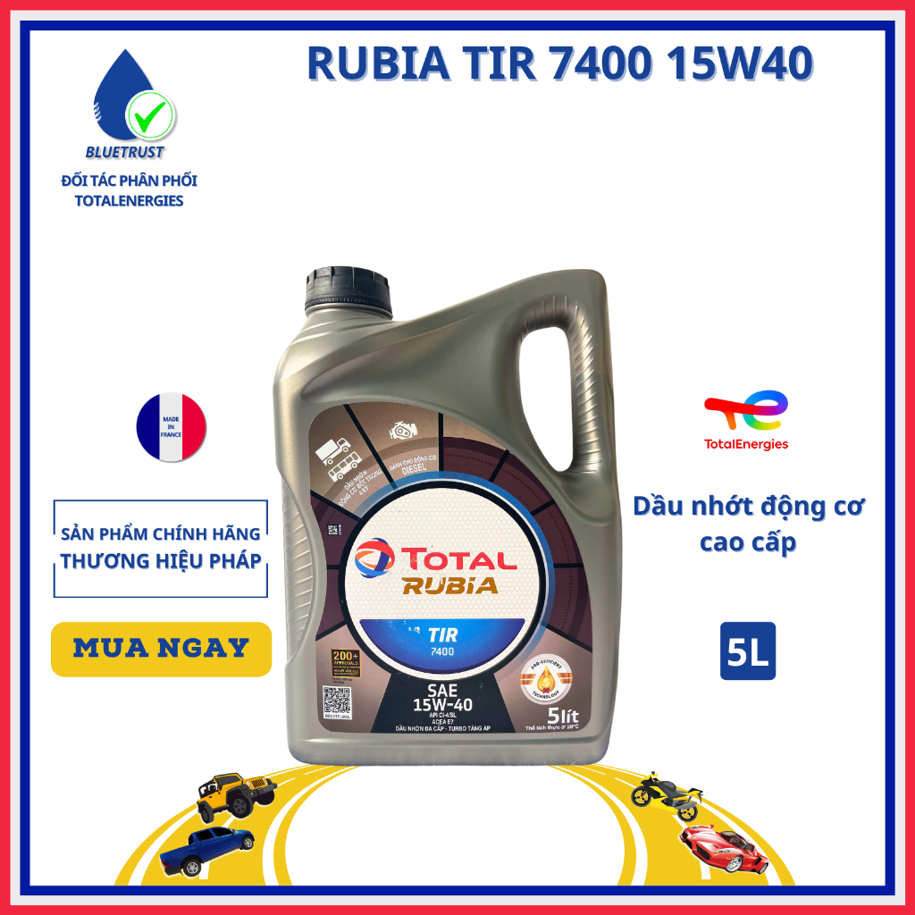 Dầu nhớt động cơ Diesel TOTAL RUBIA TIR 7400 15W40 API CI-4/SL; ACEA E7 ...