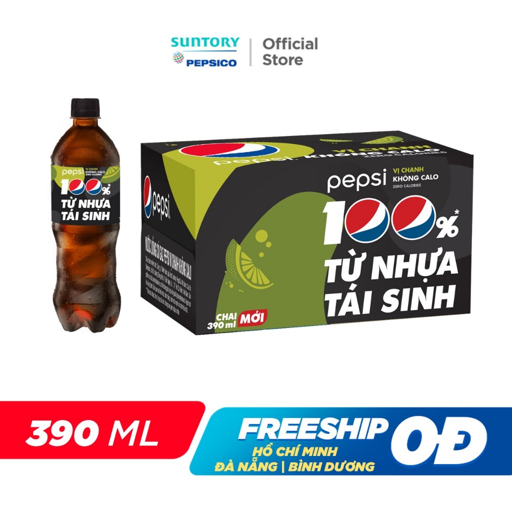 [SALE 7.7-VC ĐẾN 20%]Thùng 24 Chai Nước Ngọt Có Gaz Pepsi Vị Chanh Không Calo (390ml /chai ...