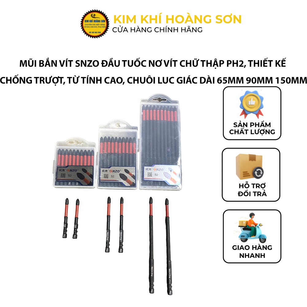Mũi bắn vít SNZO, Đầu vít PH2 thiết kế chống trượt, từ tính cao, chuôi ...
