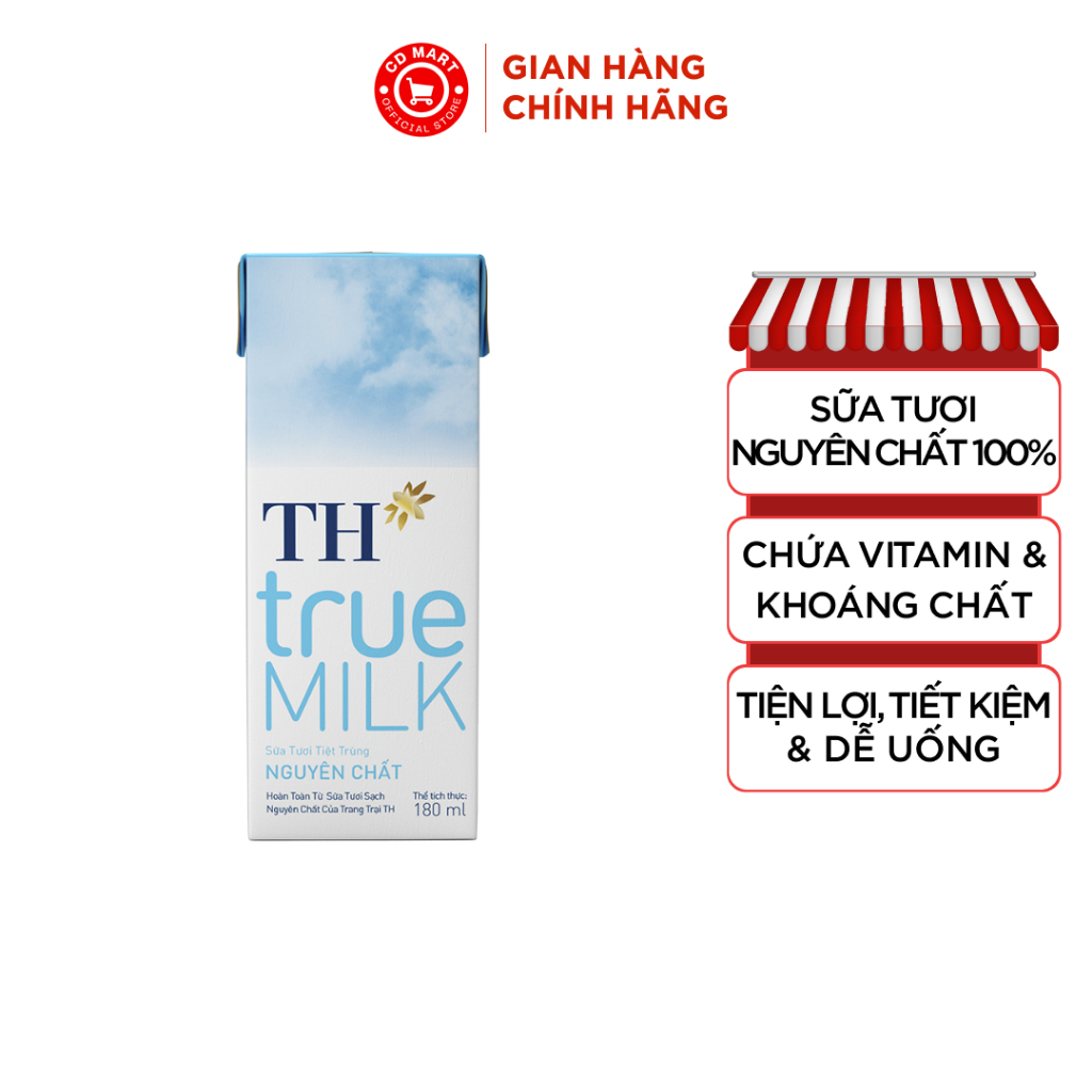 Thùng 48 hộp sữa TH True MILK nguyên chất không đường 180ml | Shopee ...