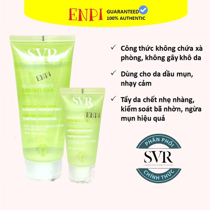 Sữa Rửa Mặt SVR (SRM SVR), Sữa rửa mặt SVR xanh Dành cho da dầu mụn Gel ...
