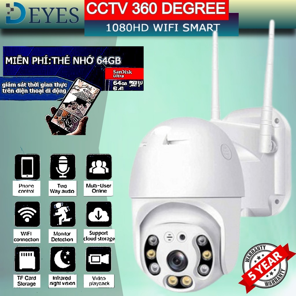 Camera An Ninh CCTV V360 Độ 1080P FHD WiFi IP-IP66 Vis IR Chống Nước ...