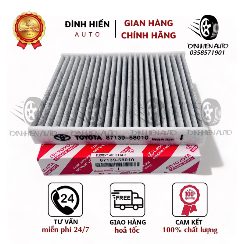 Lọc gió điều hoà than hoạt tính Innova, Fortuner, Hilux, Camry, Veloz ...