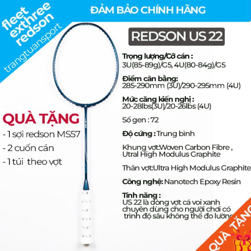 Vợt cầu lông Redson US 22 ( chính hãng) - biểu tượng Cá Voi Xanh ...