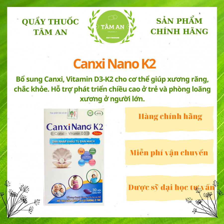 Canxi Nano K2- Bổ sung Canxi nano, Vitamin D3-K2 cho xương răng chắc khỏe Hộp 30 viên | Shopee ...
