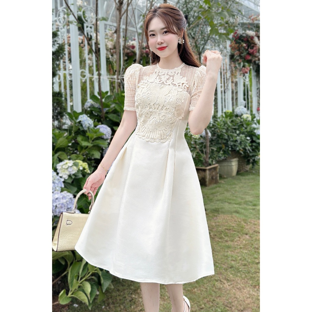 Váy dự tiệc váy đi hẹn hò Hà Thanh Boutique chất Ren phối tafta V426 | Shopee Việt Nam