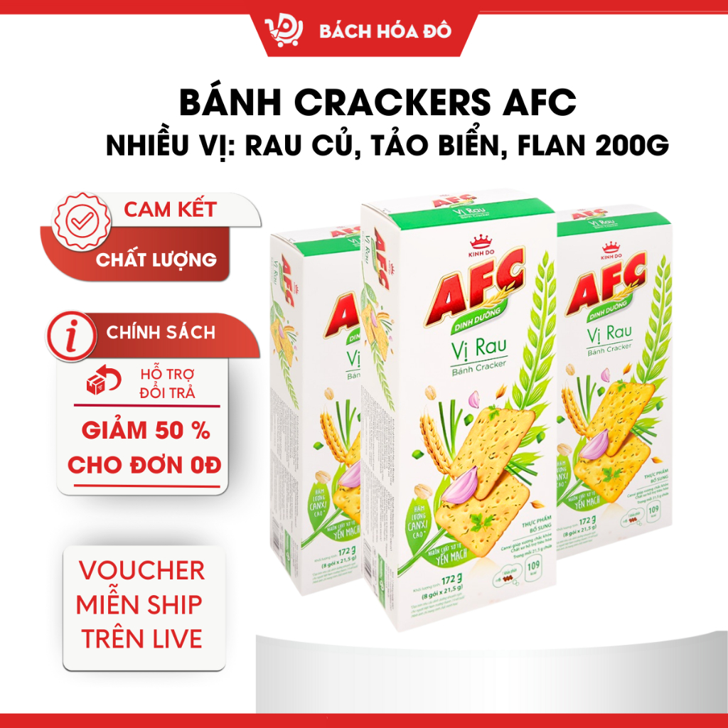 Bánh CRACKERS AFC dinh dưỡng nhiều vị: Rau củ, Tảo biển, Flan 200g | Shopee Việt Nam
