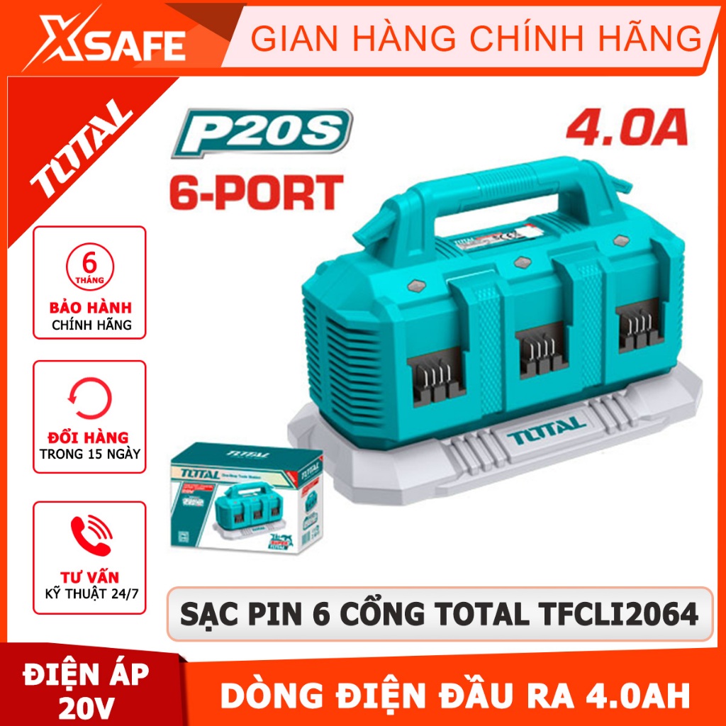 Sạc pin 6 cổng TOTAL TFCLI2064 điện áp 20V, dòng điện đầu ra 4A, sạc ...