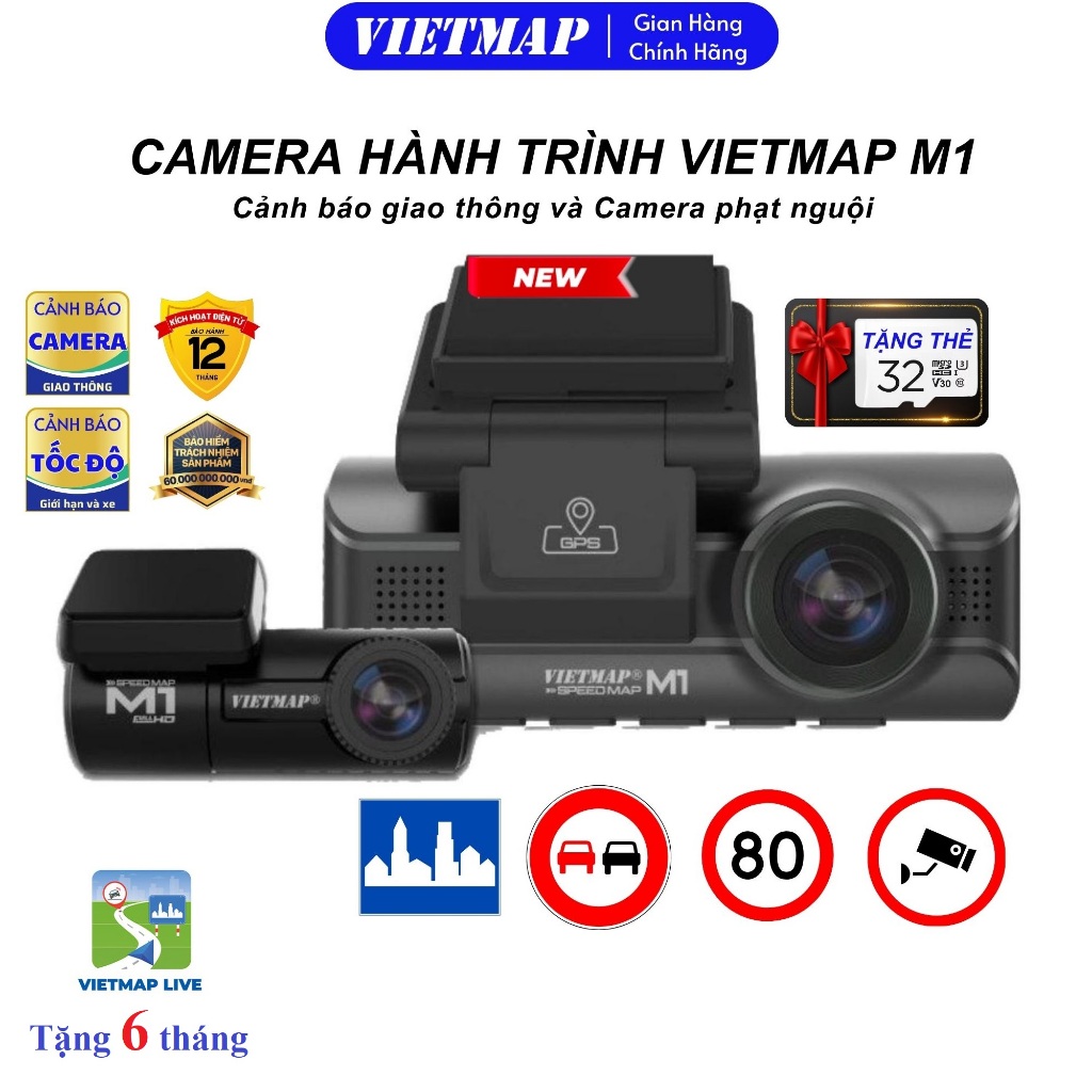 Camera hành trình Vietmap Speed Map M1 + tặng thẻ nhớ 64G vietmap+ 6 tháng vietmap live pro ...
