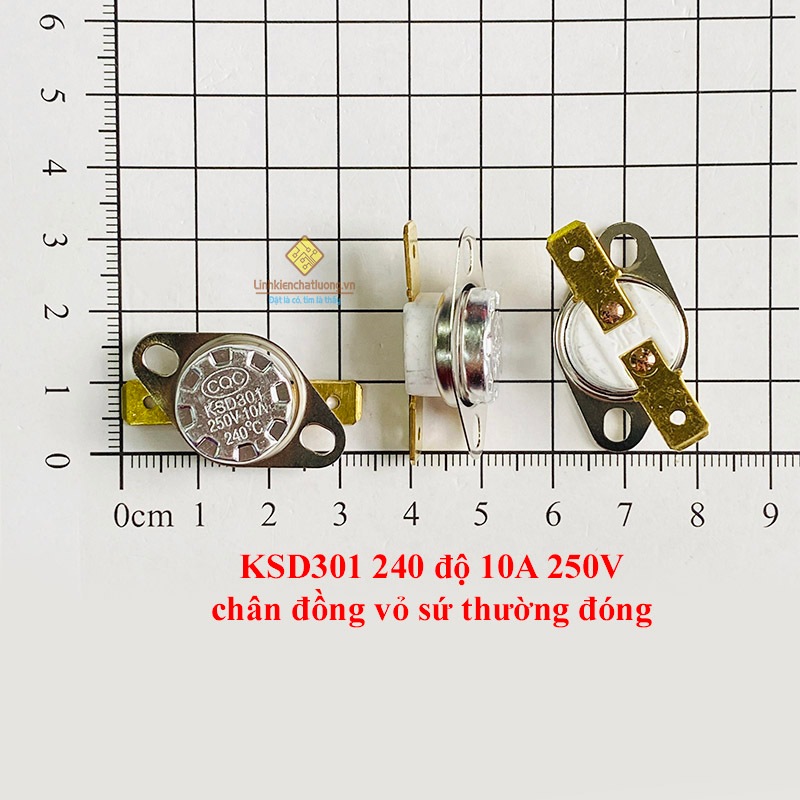 5 Chiếc relay nhiệt KSD301 240 độ 10A 250V chân đồng vỏ sứ thường đóng ...