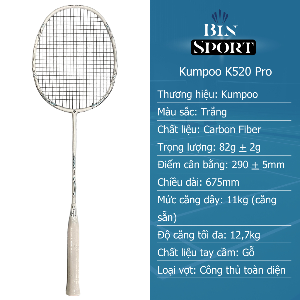 Vợt cầu lông Kumpoo K520 Pro chính hãng, căng sẵn 11kg, vợt kumpo siêu ...
