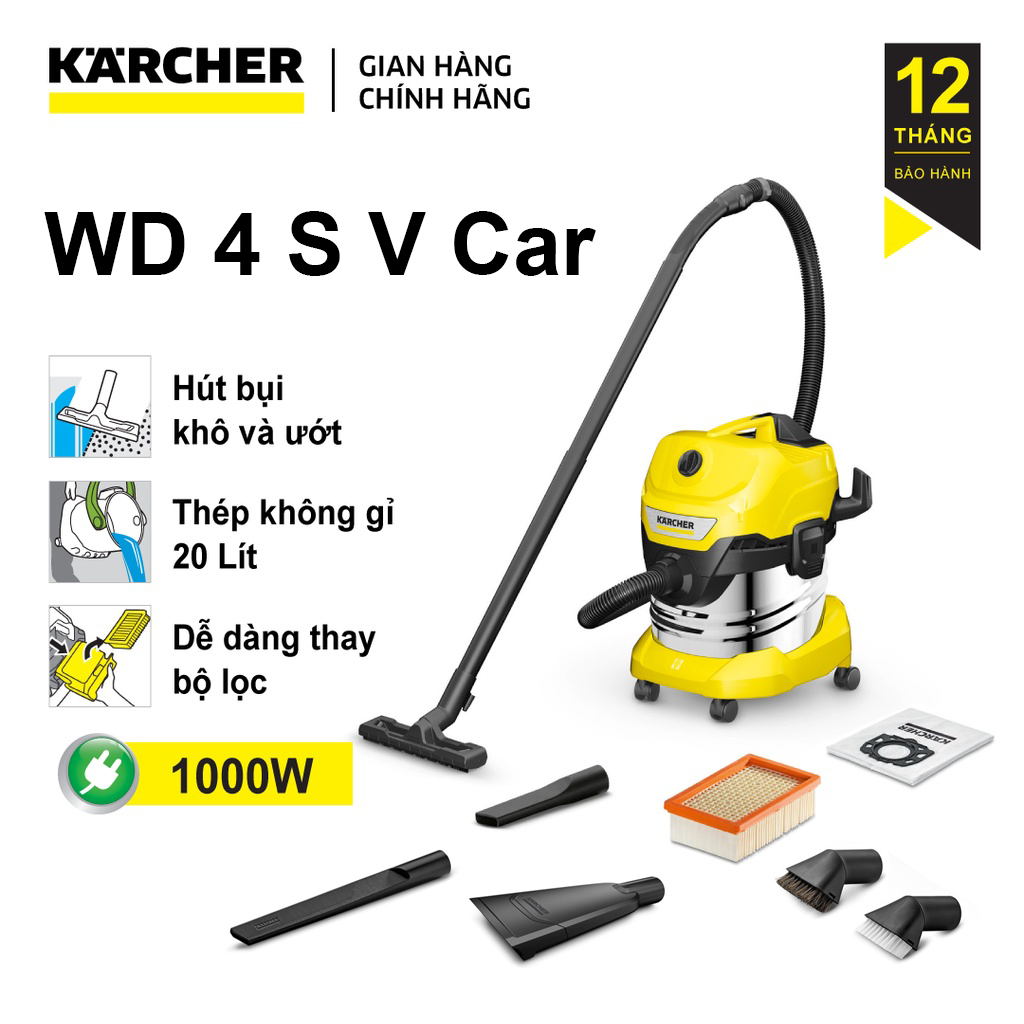 Máy hút bụi đa năng khô và ướt WD 4 S V Car (phiên bản cải tiến của máy ...