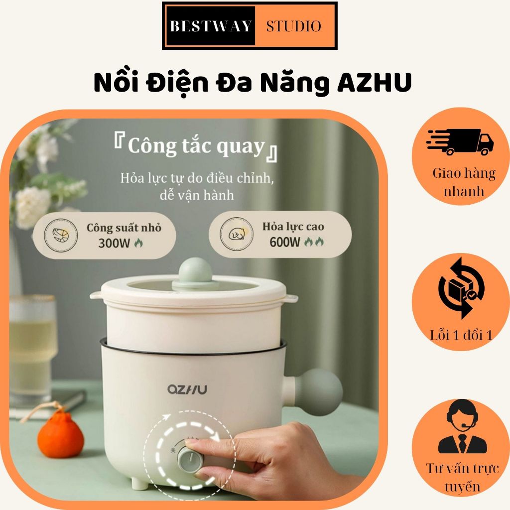 Nồi lẩu điện đa năng mini AZHU dung tích 1,8L nồi lẩu mini đa năng kèm ...