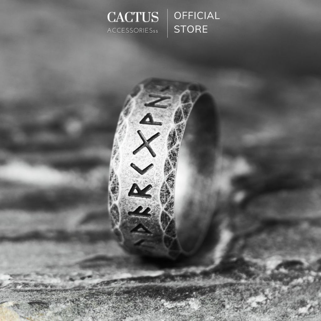 Nhẫn khắc kí tự cổ ngữ, nhẫn Rune tròn vát cạnh thép titan không gỉ ...