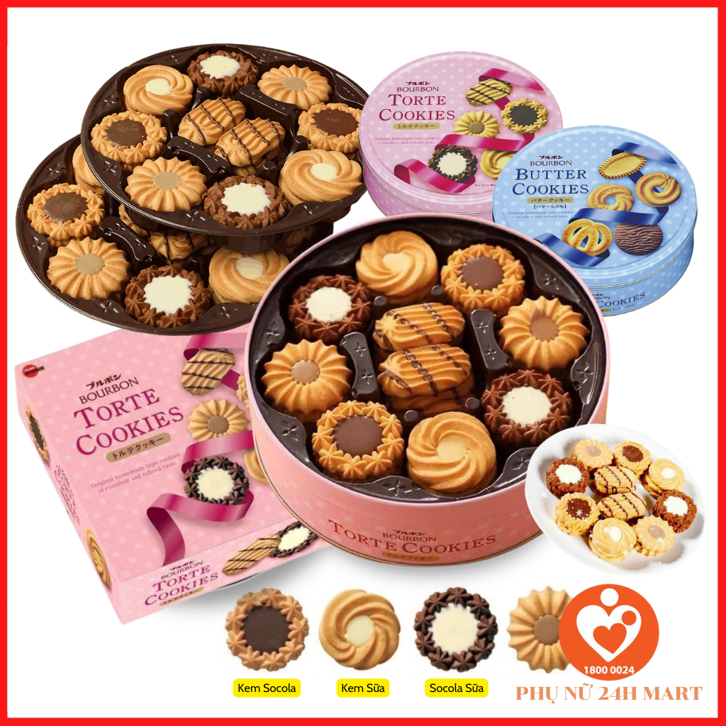 Bánh quy bơ cao cấp Bourbon Butter & Torte Cookies hộp thiếc 310g Date ...