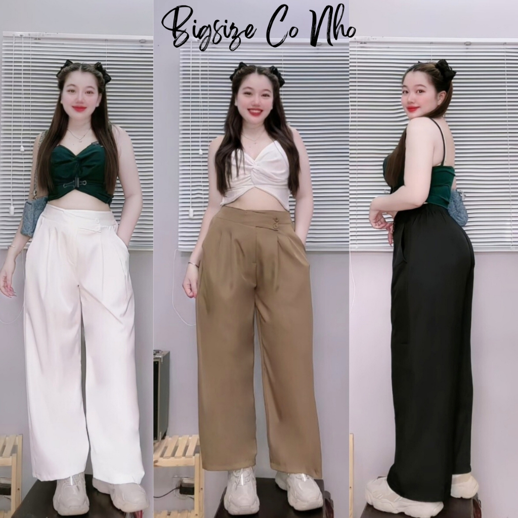 Quần dài ống xuông bigsize nữ lưng chun co giãn cách điệu hai nút gài ...