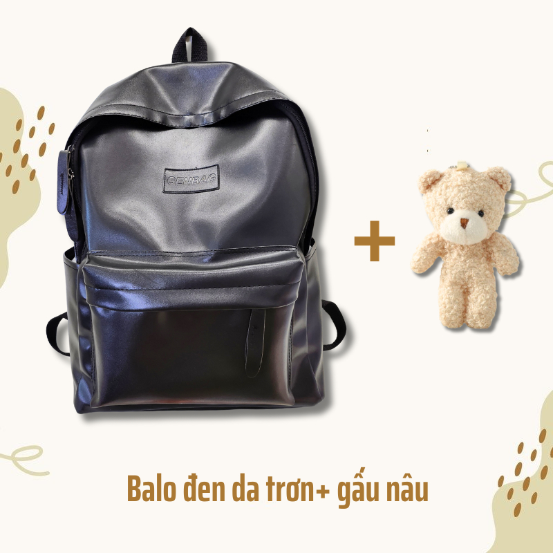 Balo da nữ đi học GENBAG balo da pu nam nữ ulzzang chống thấm nước basic trơn đựng laptop 15,6 ...