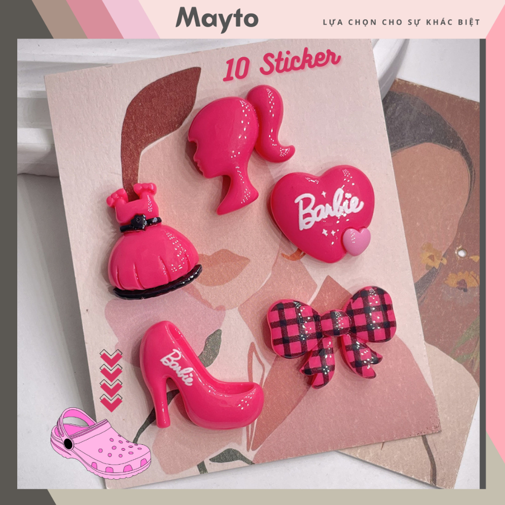 Bộ 10 Sticker, Charm 3D chủ đề Búp bê Baby DIY nhựa cứng gắn Dép Sục ...