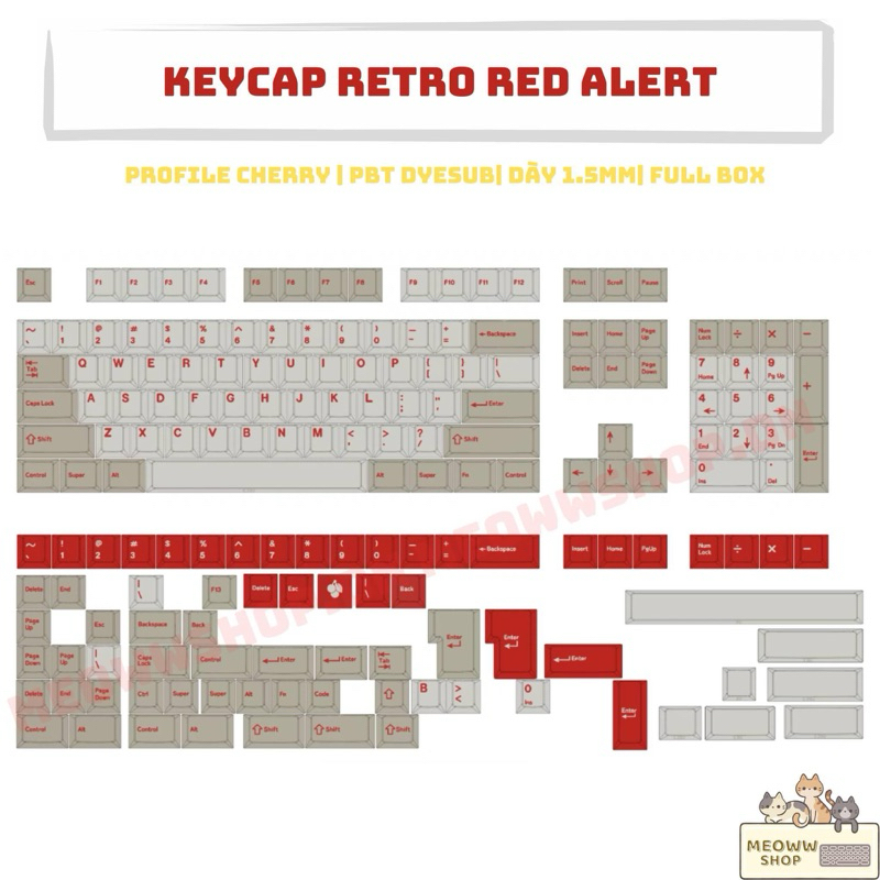Keycap Retro Red Alert màu retro đỏ cho bàn phím cơ chơi được nhiều layout | Shopee Việt Nam