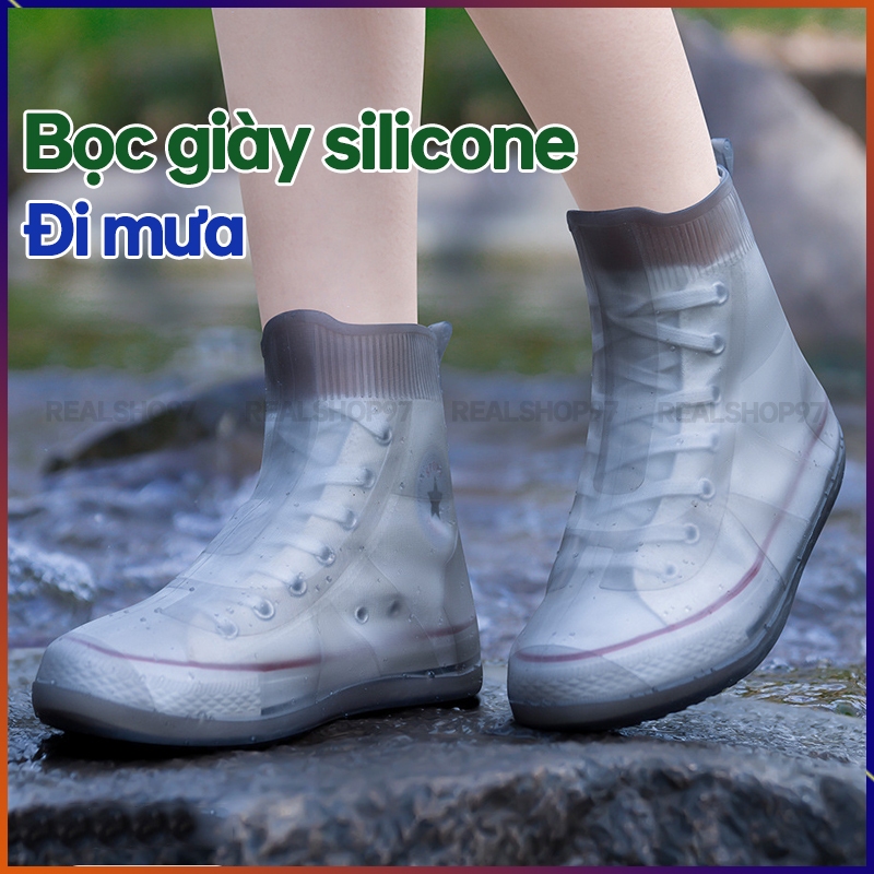 Ủng đi mưa, bọc giày Silicon đàn hồi đi mưa 2 đế ma sát tốt chống trơn ...