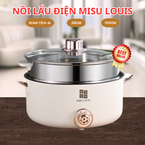 Nồi Lẩu Điện MISU LOUIS Kèm Xửng Hấp Inox Dung Tích 4L Nồi Điện Đa Năng ...