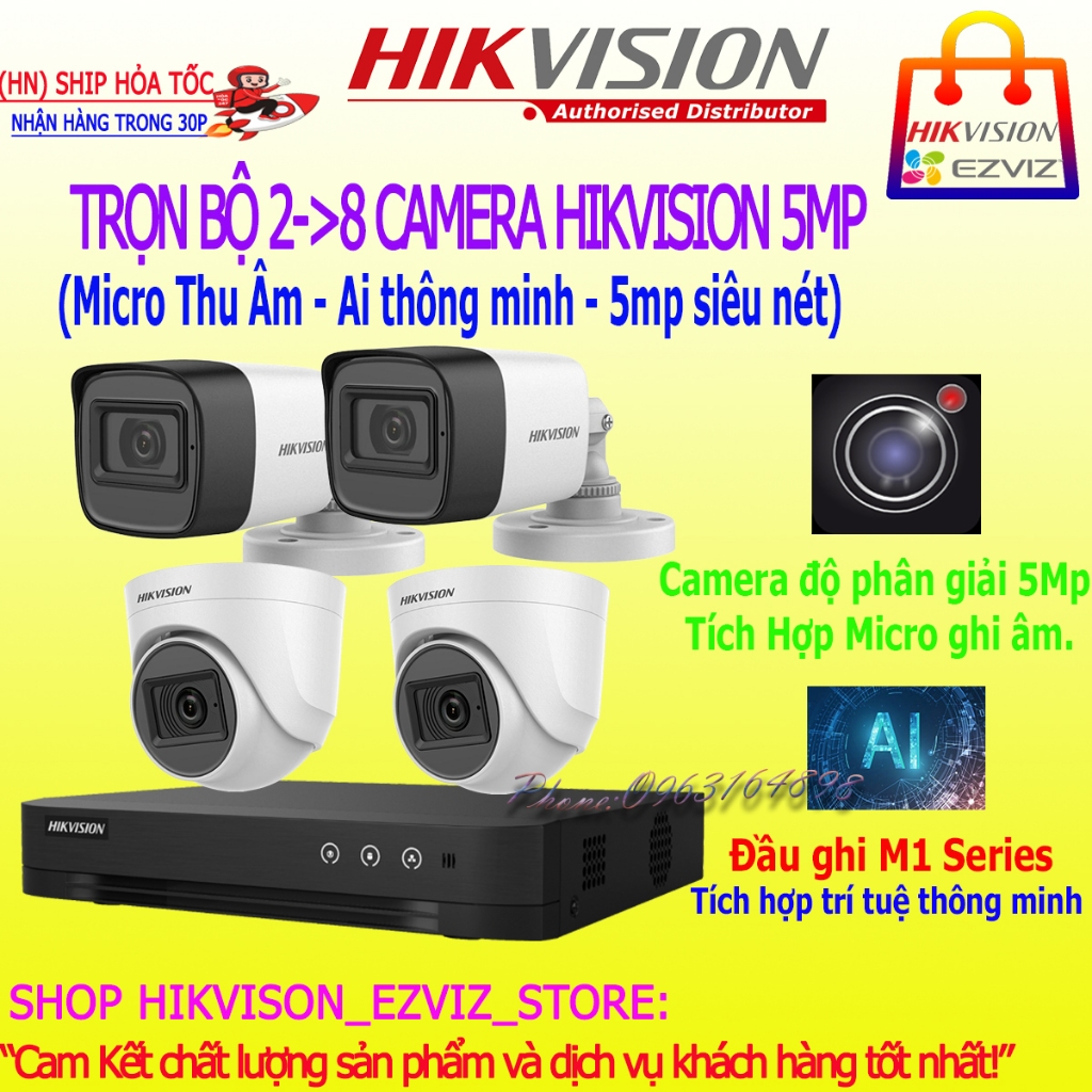 {Tích Hợp Mic}Trọn bộ Camera 5Mp Hikvision Chính hãng tích hợp mic ghi ...