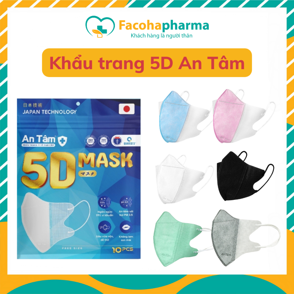 Khẩu trang 5d mask kháng khuẩn ngăn bụi mịn mềm mại không lem son chính ...