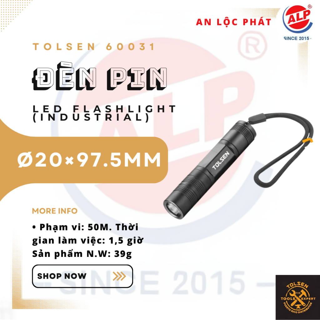 TOLSEN Đèn Pin Cán Nhôm (Công Nghiệp) 1W Dùng Pin - 60031 | Shopee Việt Nam