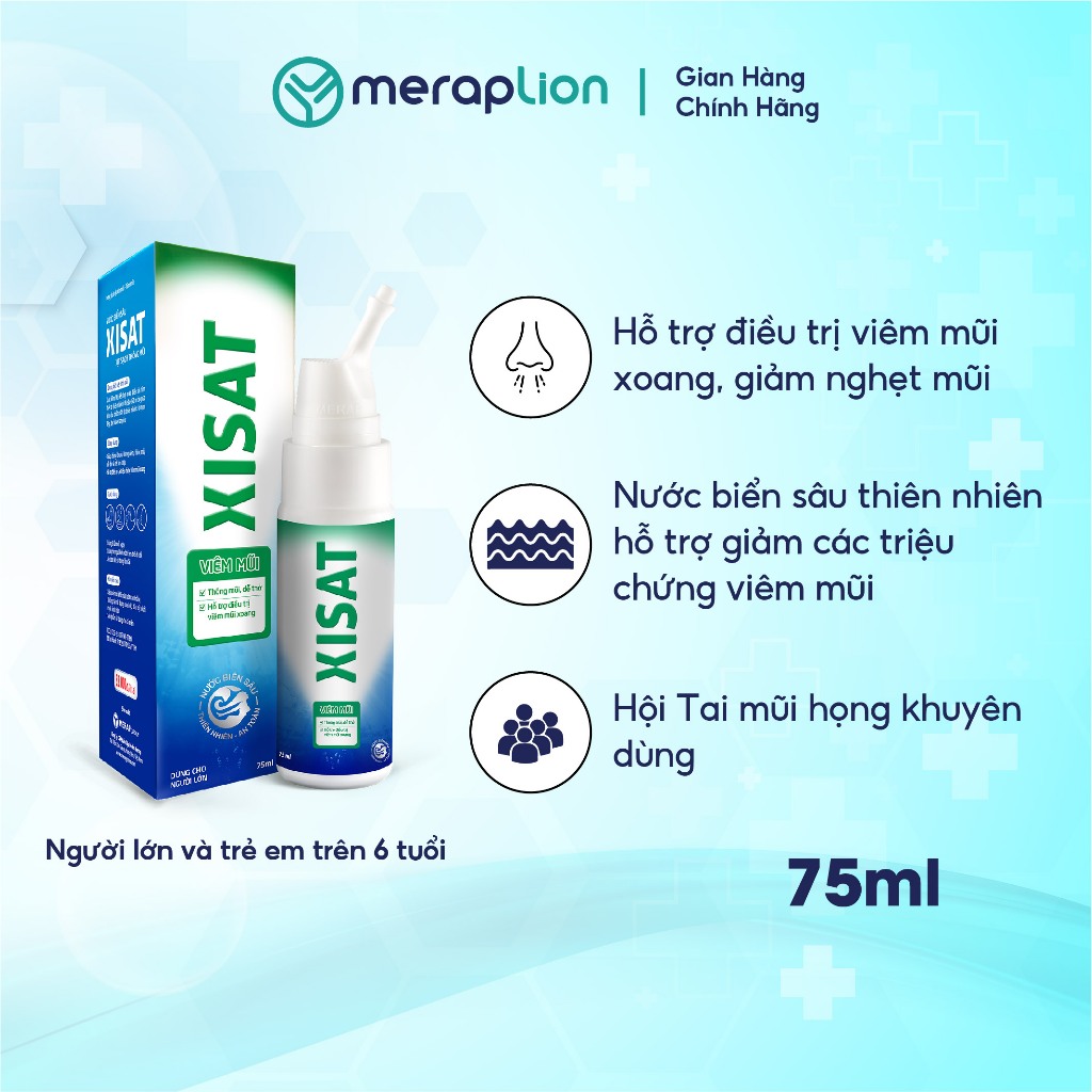 Combo 2 Xịt mũi nước biển sâu XISAT 75ml hỗ trợ giảm viêm mũi, nghẹt ...