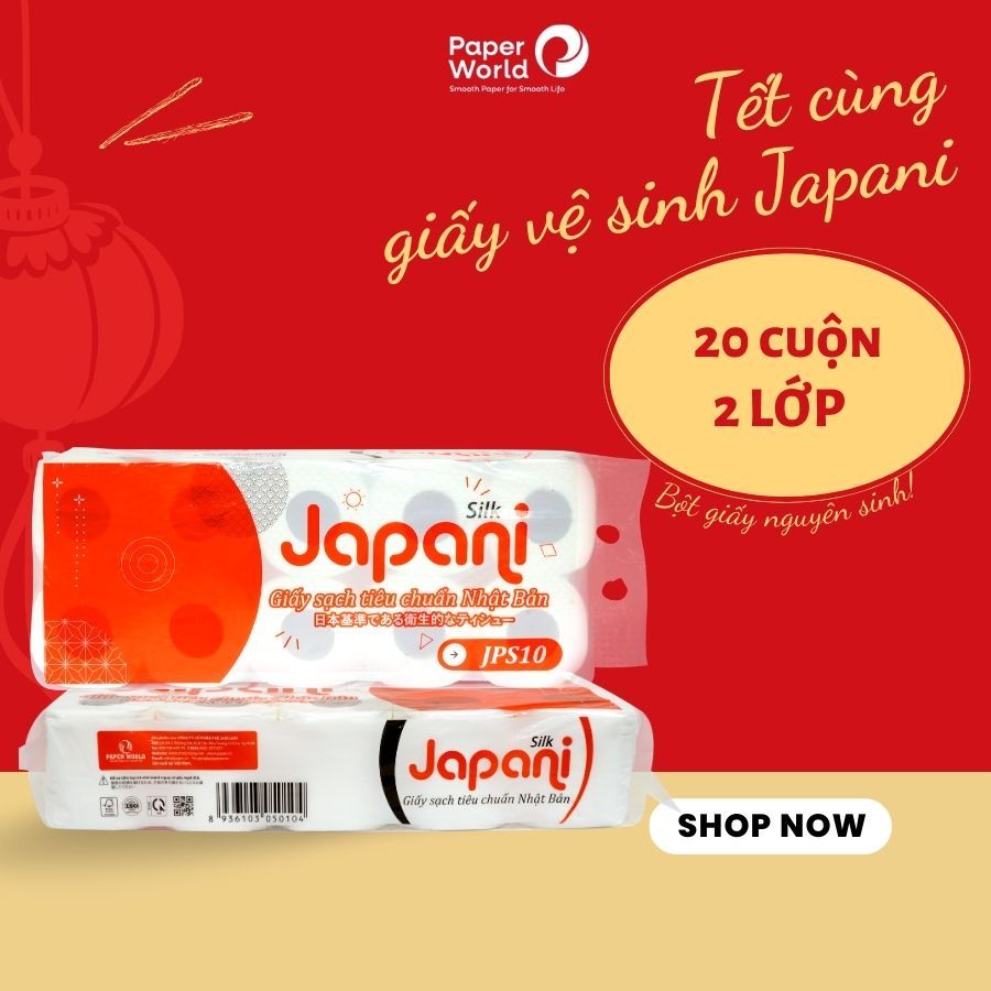 Giấy vệ sinh cao cấp có lõi JAPANI JPS10, 100% bột giấy nguyên sinh, dùng trong toilet, 3 lớp ...