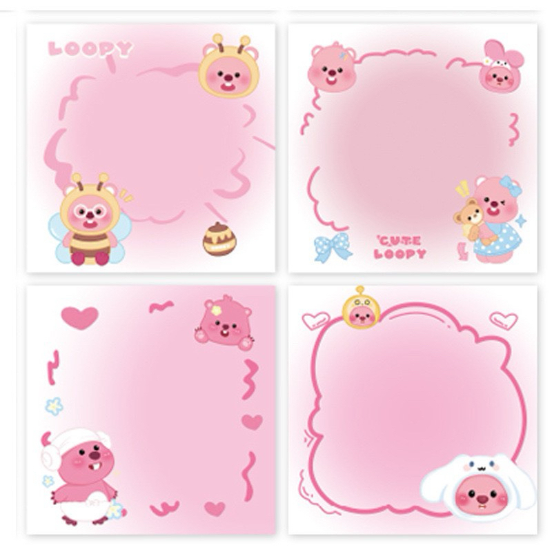 Tập mẫu giấy note ghi chú thiết kế với hình Loopy, Capybara cute ...