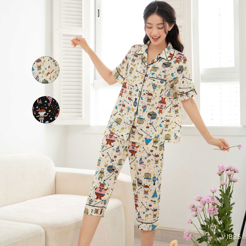 VIBES Đồ bộ Pijama lửng Owl Capri Py Set | Shopee Việt Nam