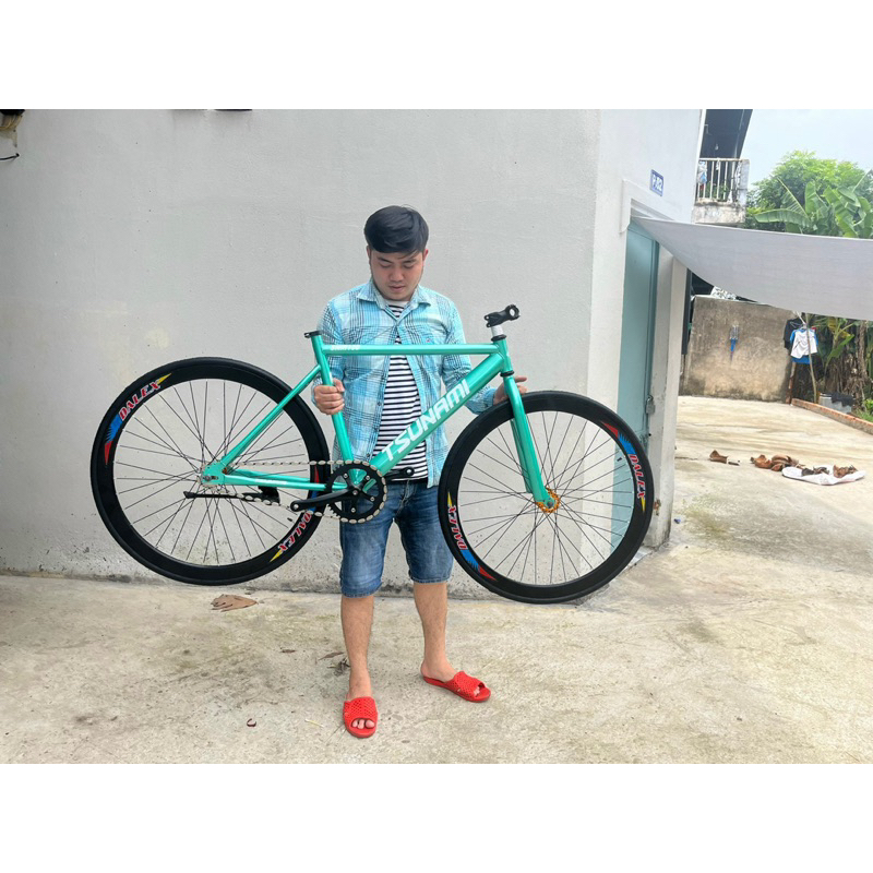 xe đạp Fixef Gear & Tsunami xanh ngọc bánh TRẮNG /ĐEN đạp 2 chiều (KÈM ...