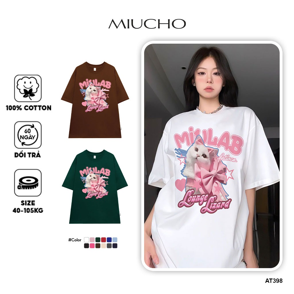 Áo thun nữ in MiuLab form rộng AT398 Miucho chất vải cotton in graphic | Shopee Việt Nam