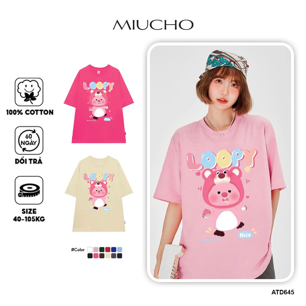 Áo thun Loopy Hải Ly form rộng ATD645 Miucho cotton cổ tròn in artwork ...