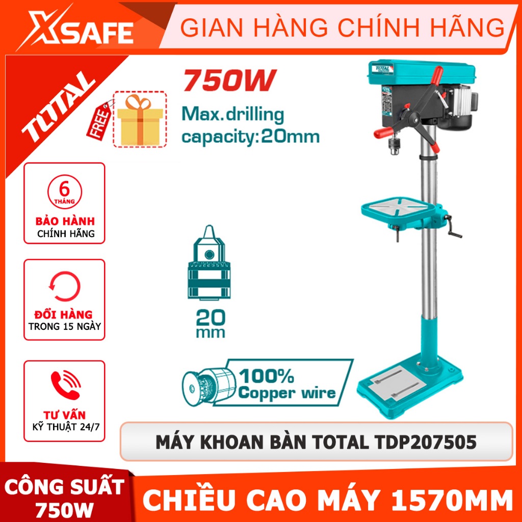 Máy khoan bàn TOTAL TDP207505 công suất 750W, khả năng khoan tối đa ...