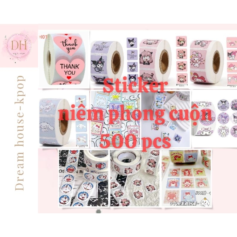 STICKER cuộn 500 cái dể thương sticker dán niêm phong, Sticker Dán ...