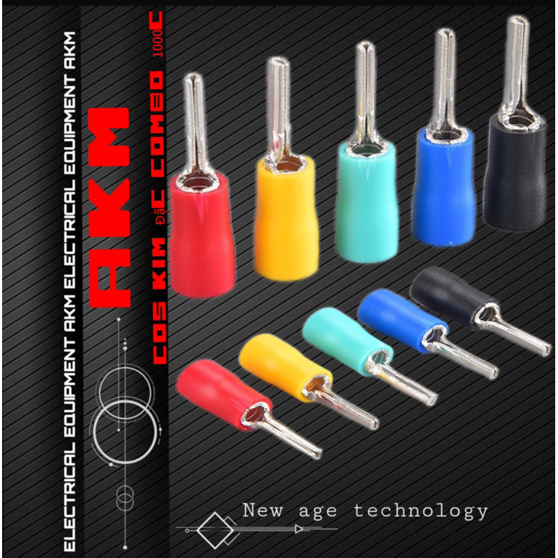 Cos Kim Đặc combo 1000c, Đầu cos pin tròn đặc,đầu cốt kim bấm nối dây điện, cosse pin đặc ...