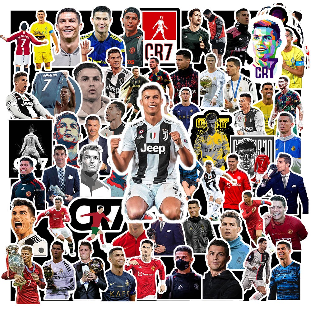Set 50 cái Sticker Ronaldo CR7 dán mũ bảo hiểm, hình dán Ronaldo chống ...