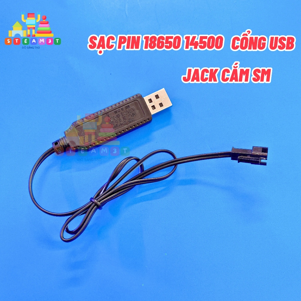 Cáp sạc Pin JACK SM 3.7V Cáp Sạc SM Cắm USB cho pin 18650 14500, cho xe ...