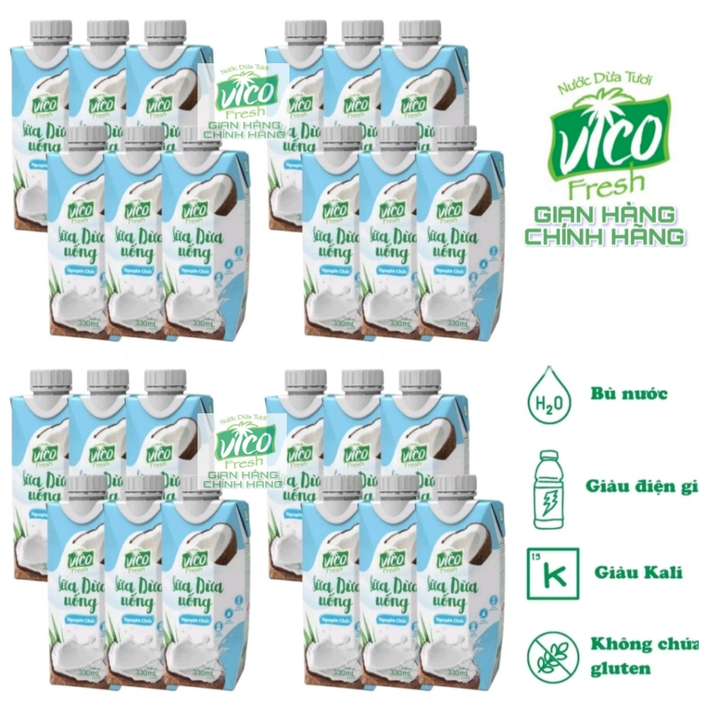 [ GIẢM SỐC] Thùng 24 Hộp sữa dừa uống nguyên chất Vico Fresh 330ml ...