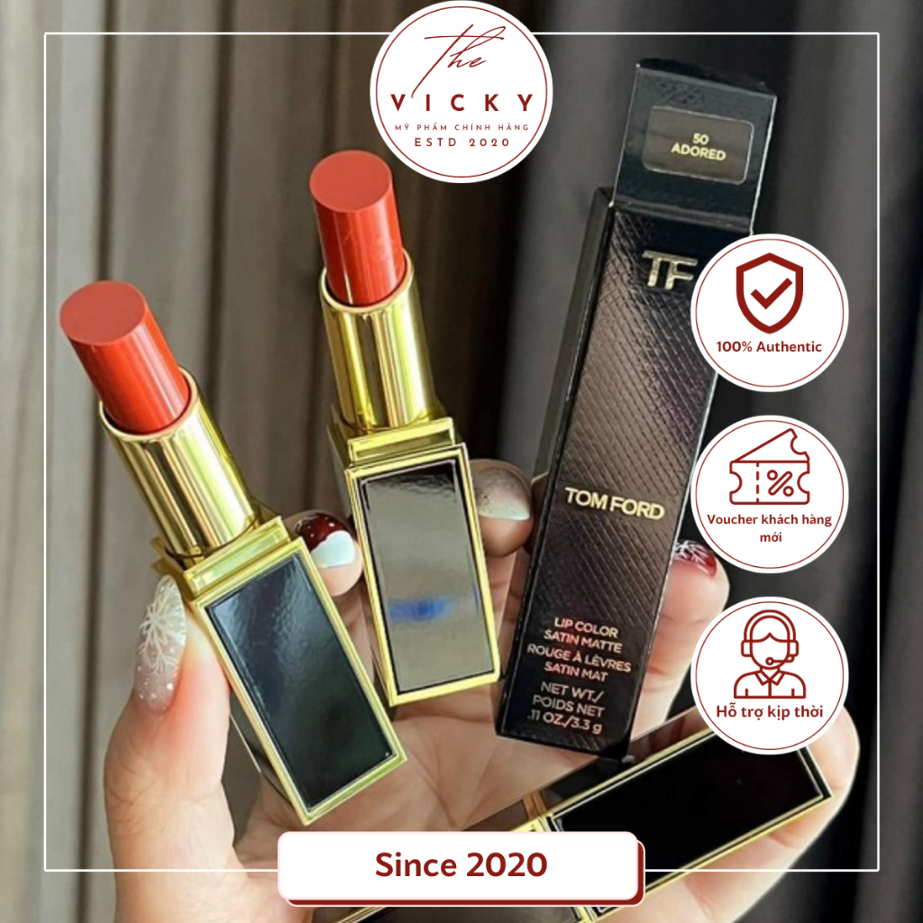 Son Thỏi Tom Ford Lip Color Satin Matte 50 Adord màu đỏ cam cháy Full Size Full Box 3.3g - The ...