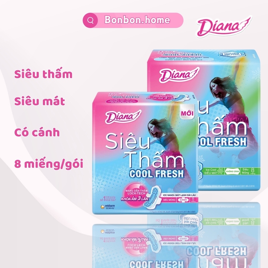 [BVS] Băng vệ sinh Diana SIÊU THẤM COOL FRESH Siêu mỏng Cánh/ Không ...