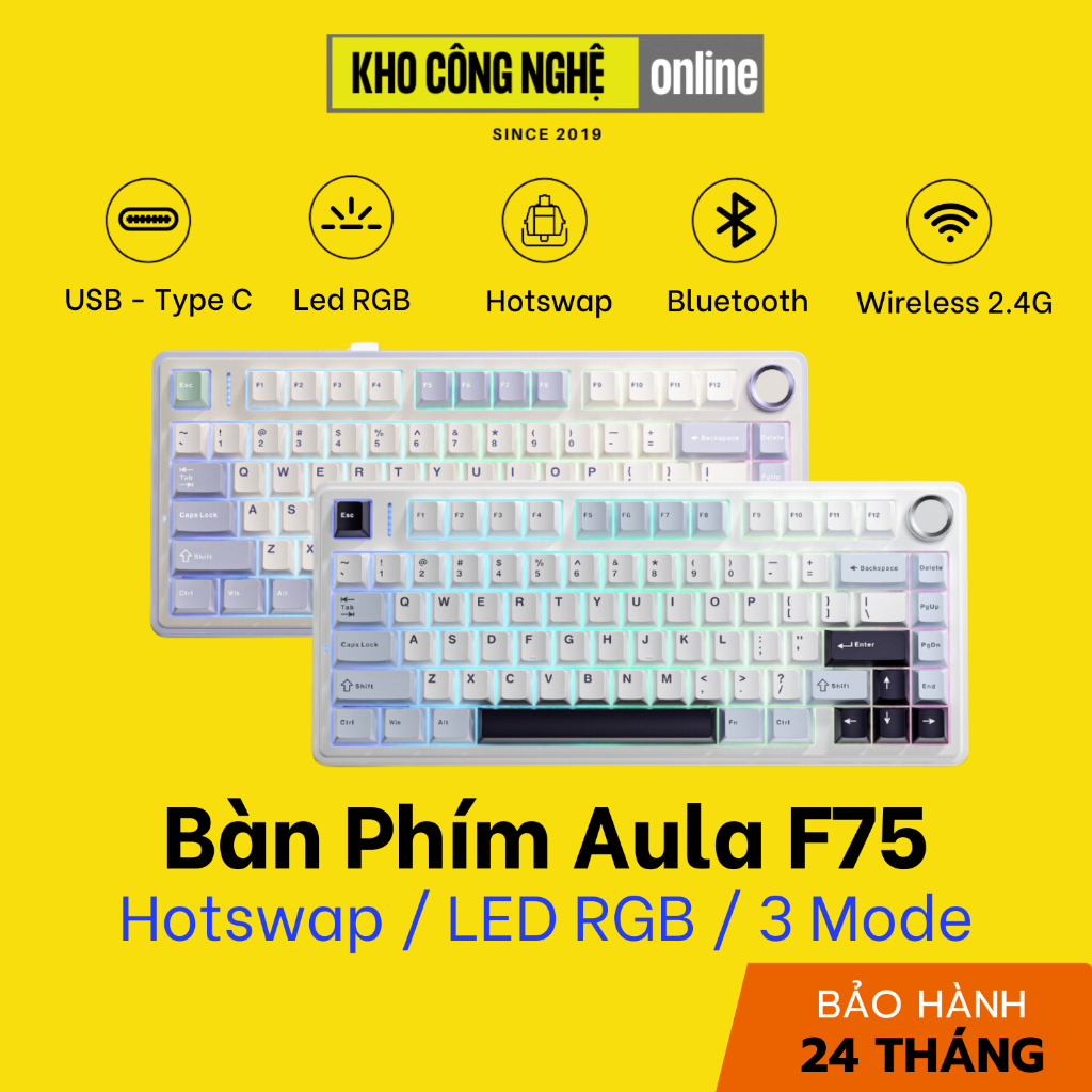 AULA F75 - Bàn Phím Cơ AULA F75 có Hotswap, Led RGB, Kết Nối 3 Mode ...
