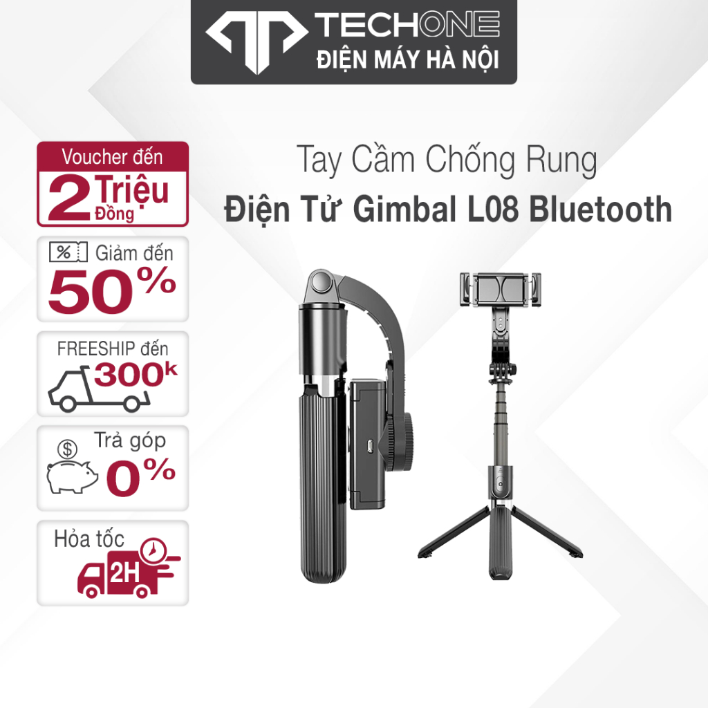 Tay Cầm Chống Rung Điện Tử Gimbal L08 Có Bluetooth -Có Chân Đỡ Tự Đứng - Kéo Dài Tới 86cm ...